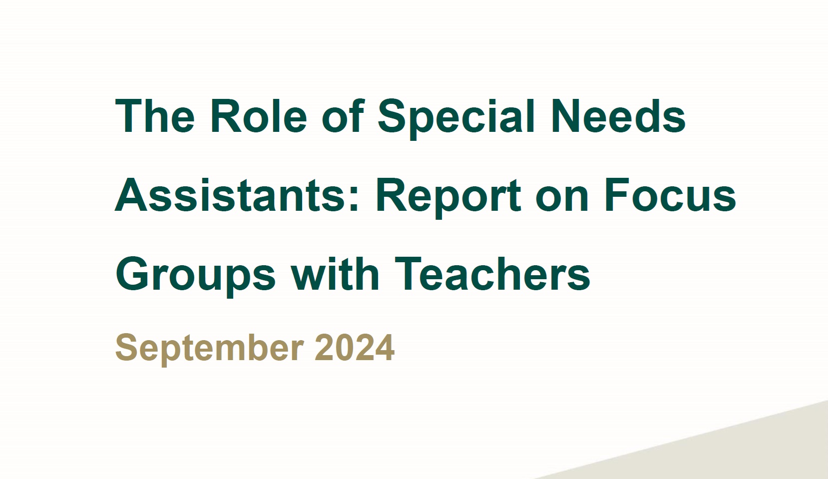 The Role of Special Needs Assistants: Report on Focus Groups with ...